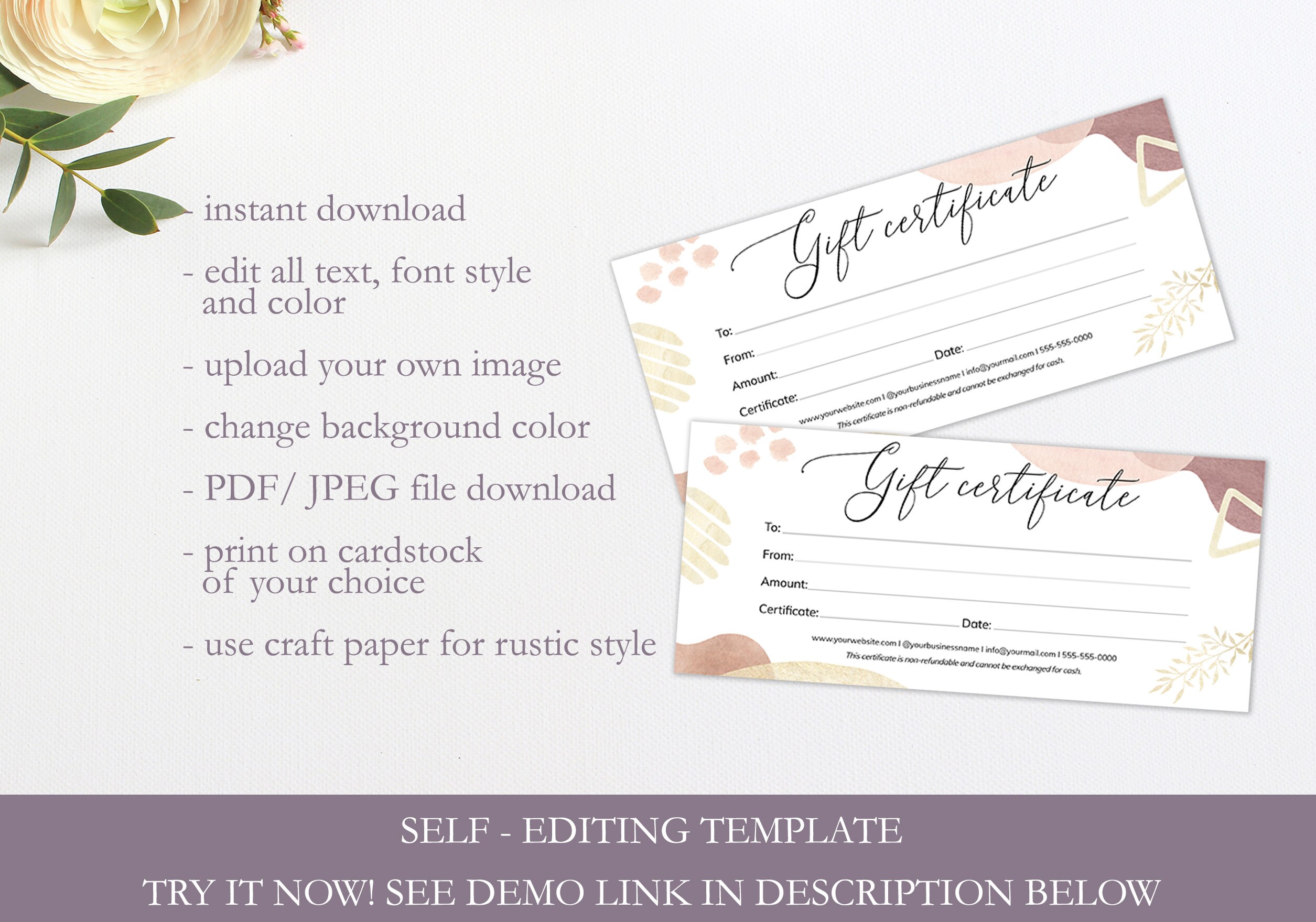 Gift Certificate Digital File Email Gift Card Template - Etsy