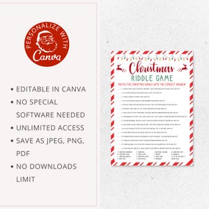 Fun Christmas Riddle Game for Holiday Parties | Editable Canva Template ...