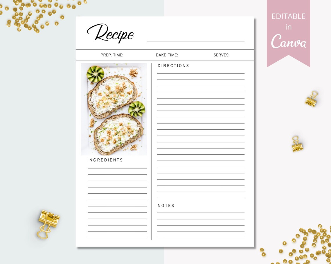 Recipe Card Template Editable Printable Recipe Cards 8.5x11 - Etsy
