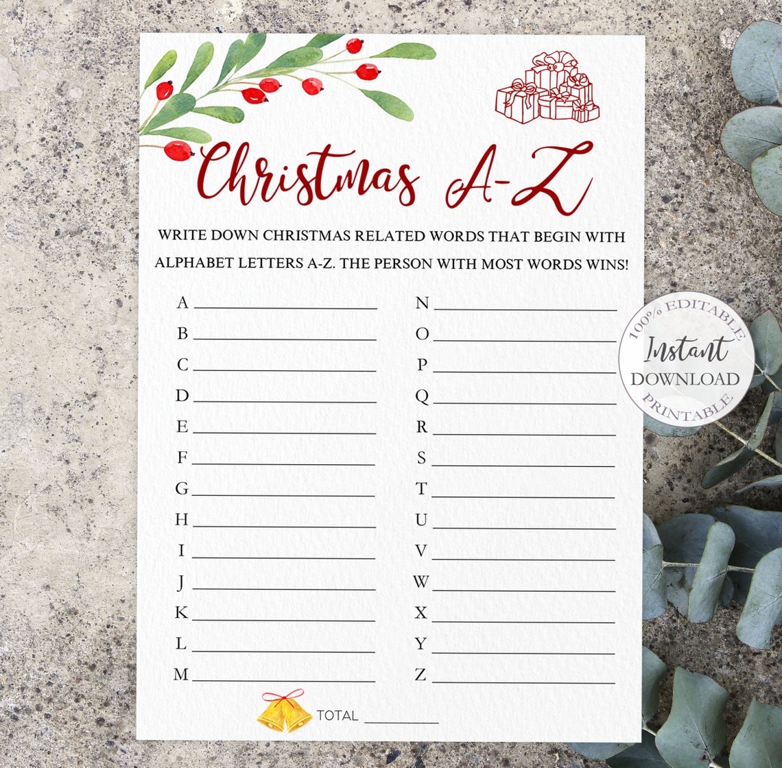 Christmas AZ Game Printable, Christmas Party Family Games Editable ...
