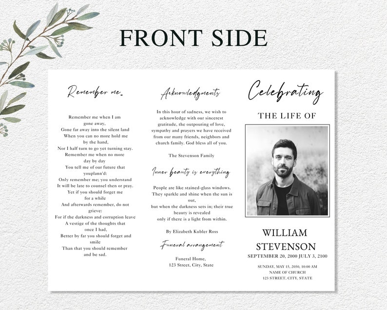 Modern Funeral Program, Printable Canva Template, Blue and Pink ...