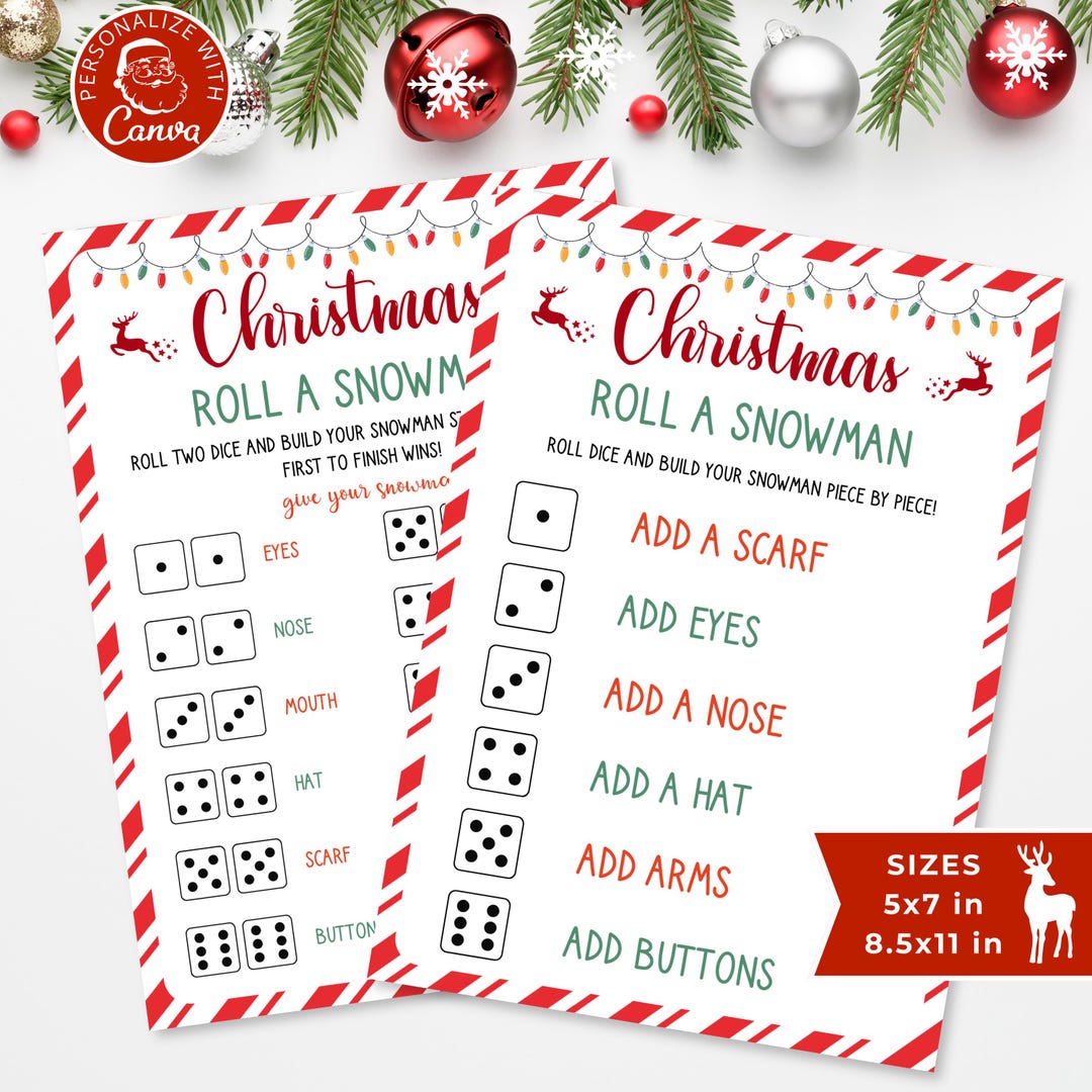 Christmas Roll a Snowman Game | Editable Canva Template | Fun Dice ...