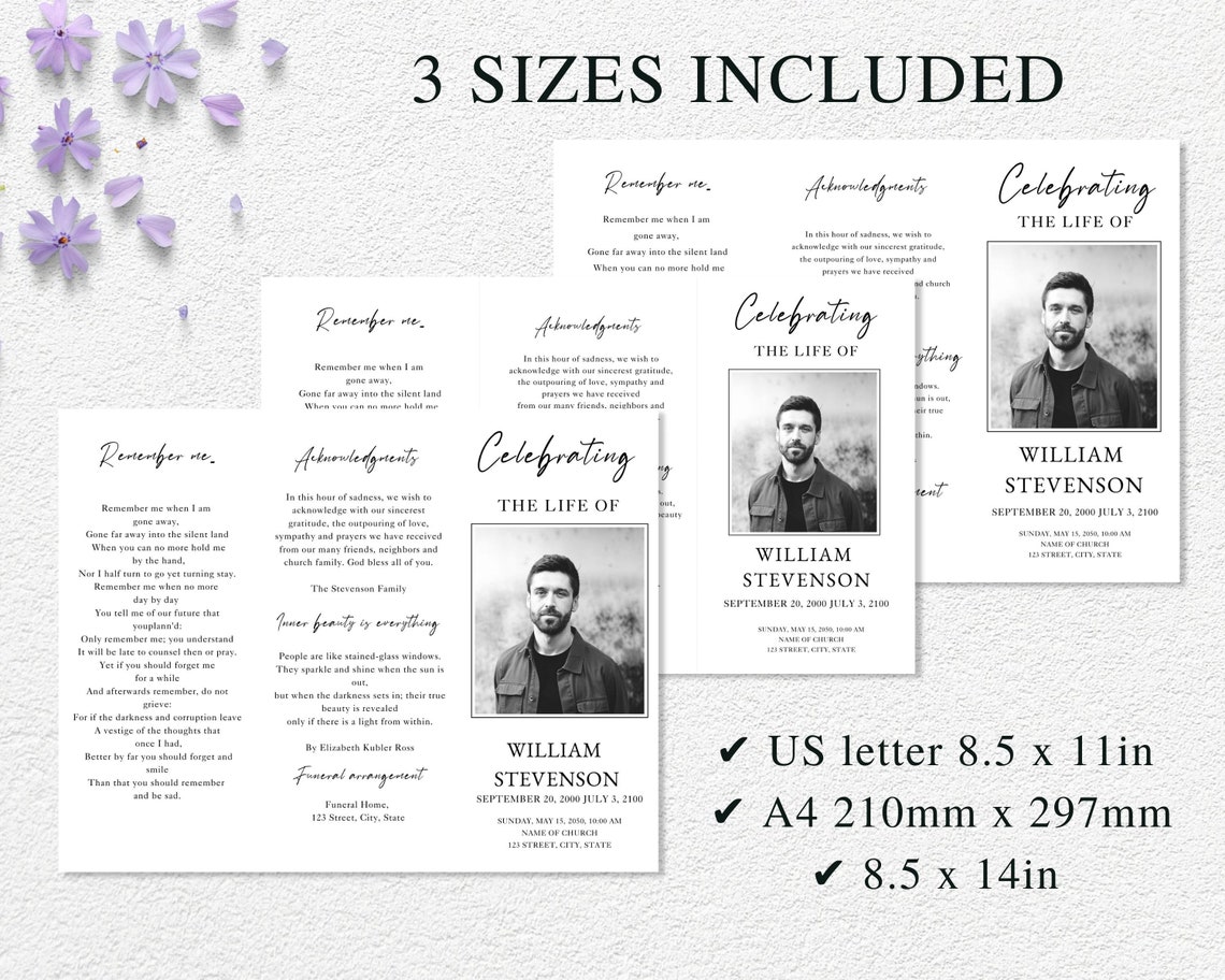 Modern Funeral Program Printable Canva Template Blue and - Etsy