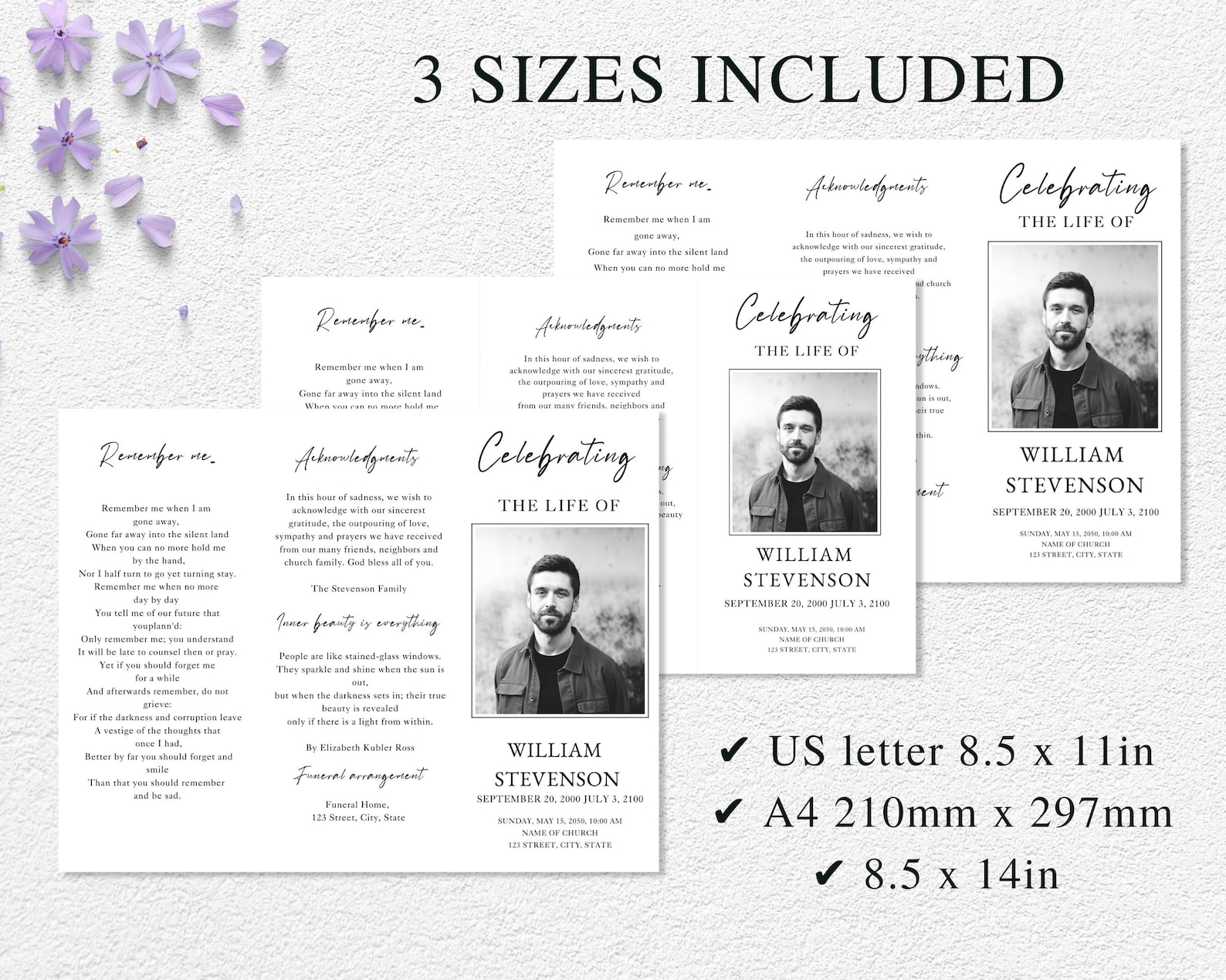 Modern Funeral Program Printable Canva Template Blue and - Etsy