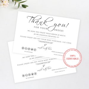Thank You Promo Code Business Cards, Printable Thank You for Order ...