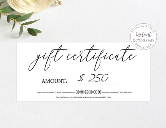 Gift Certificate Template Printable Editable Etsy Gift Card - Etsy