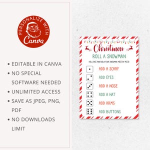 Christmas Roll a Snowman Game | Editable Canva Template | Fun Dice ...