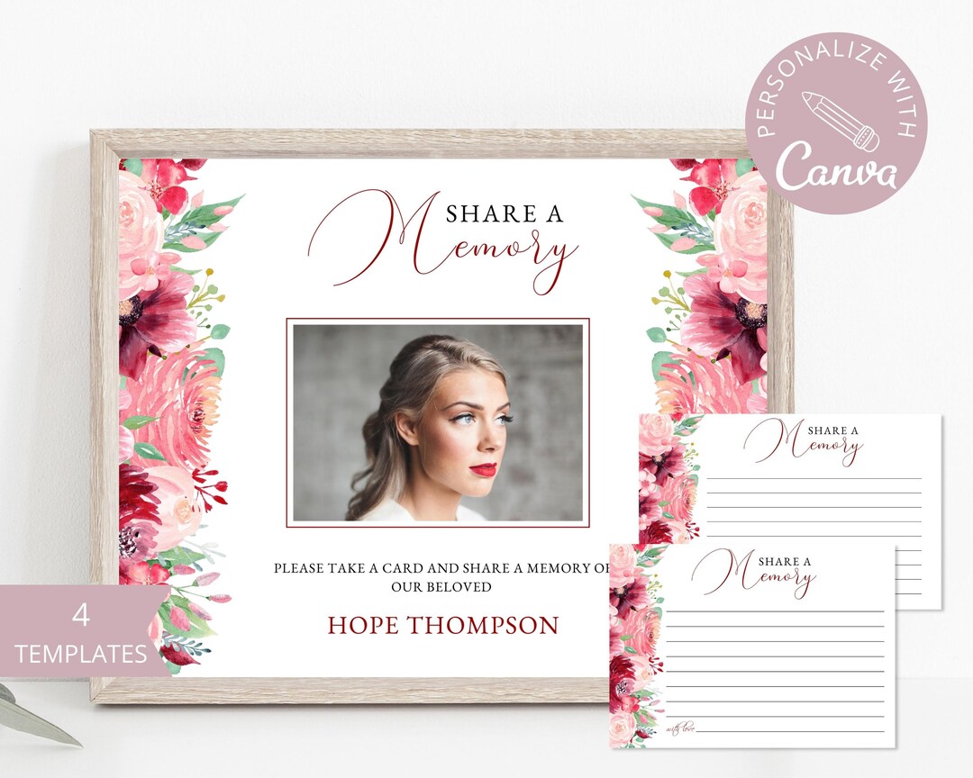 Funeral Share a Memory Cards I Editable Canva Template I Floral Share a ...