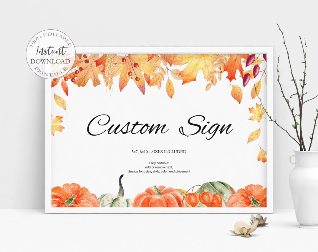 Fall Signs Printable, Fall Wedding Custom Signs Template, Editable ...