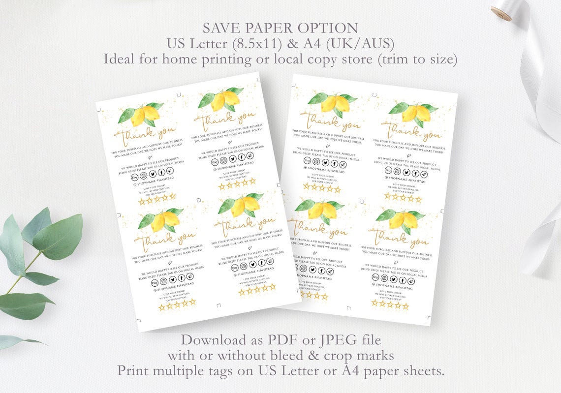 Lemon Thank You Card Template Editable Small Business Order | Etsy