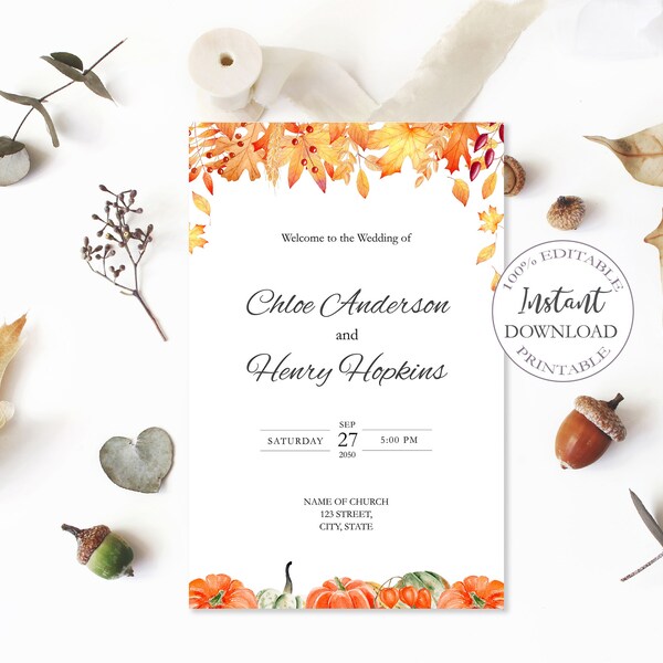 Fall Wedding Program - Etsy
