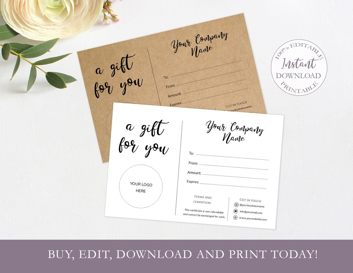 Rustic Gift Card Printable, Editable Etsy Gift Card for Customers ...