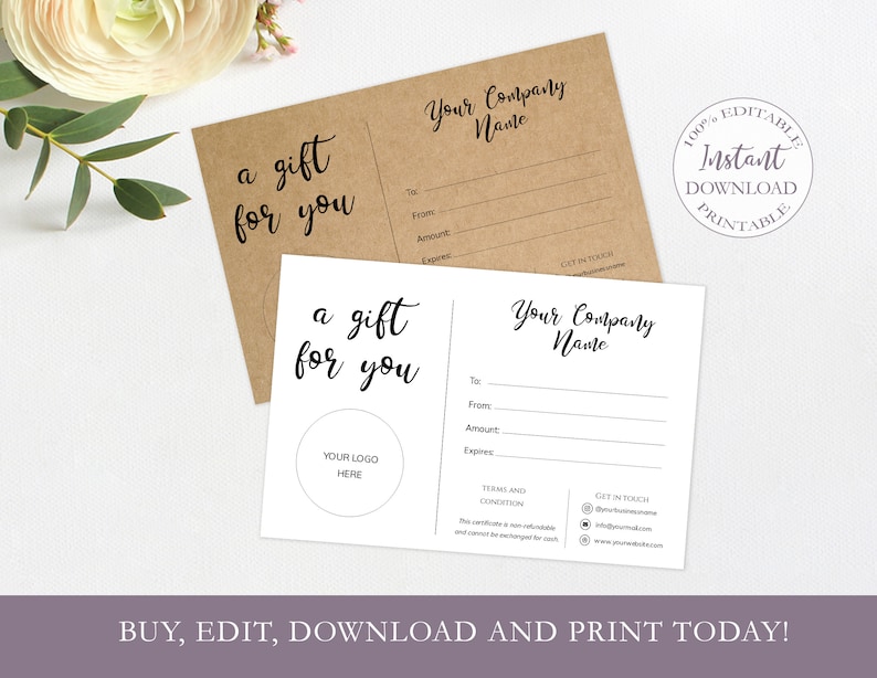 Rustic Gift Card Printable, Editable Etsy Gift Card for Customers ...