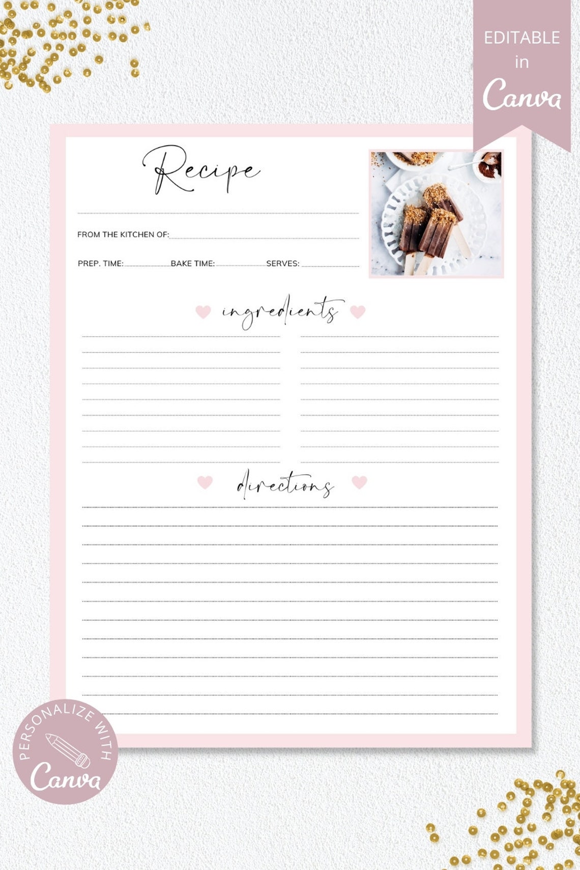 Editable Recipe Card Canva Template Printable 5 Colors | Etsy
