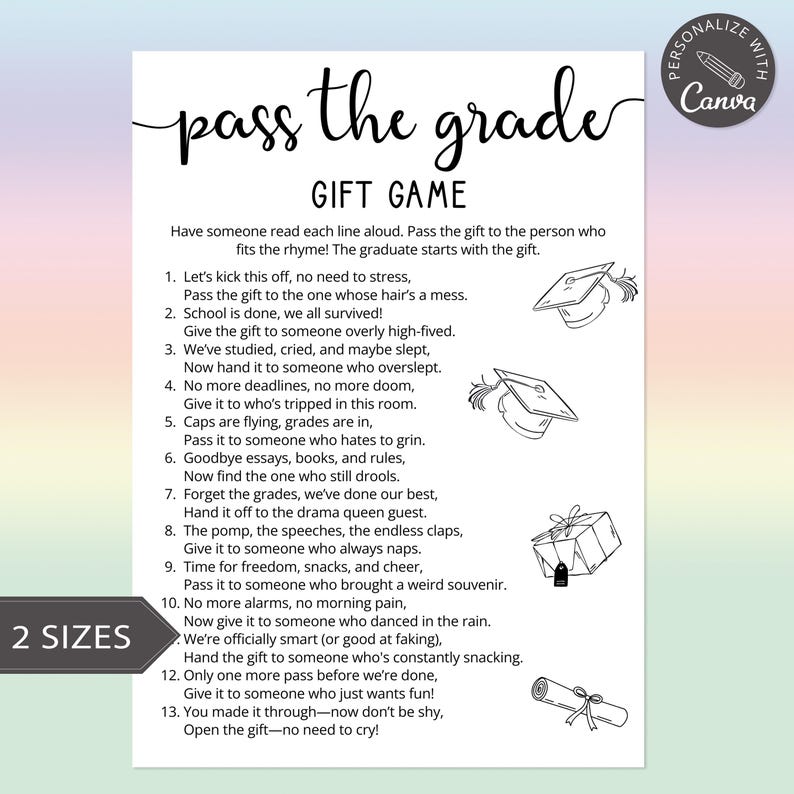 Pass the Prize Graduation Games Canva Template, Fun Gift Exchange Game ...