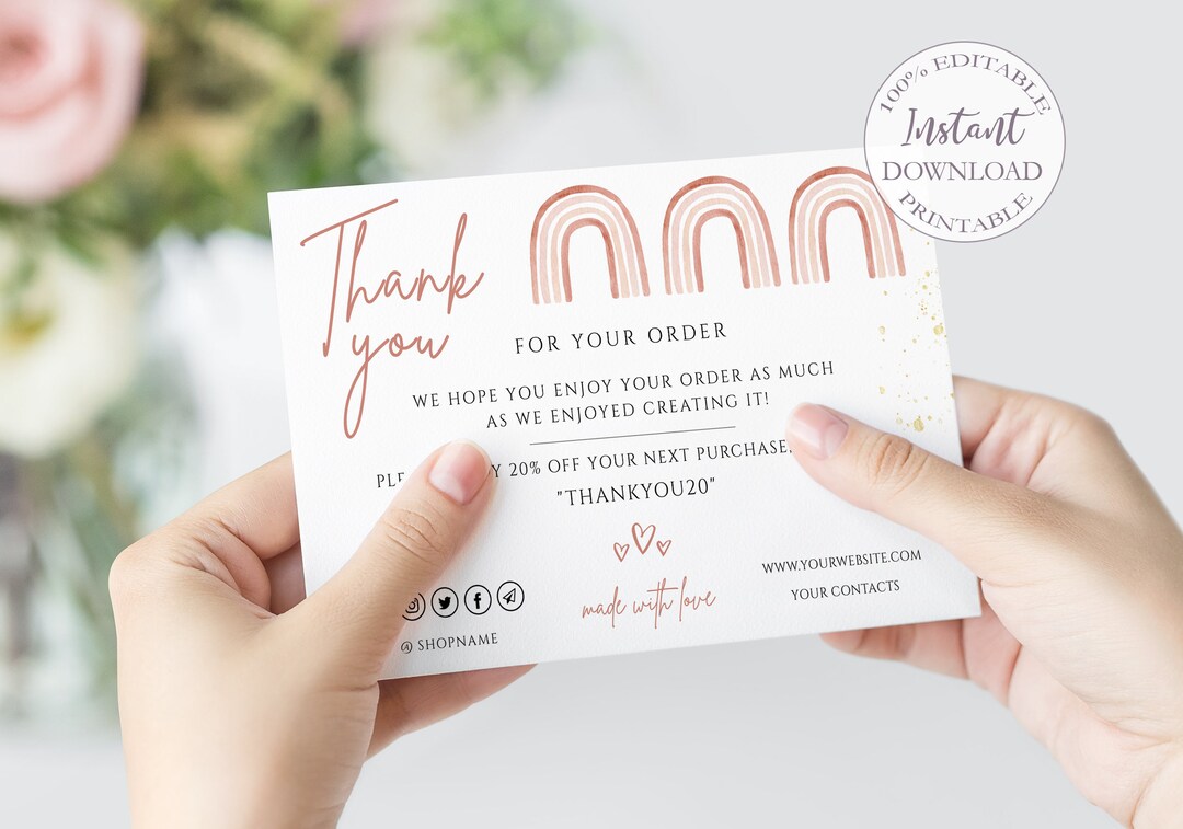 Thank You Business Cards Template, Editable Thank You for Order ...
