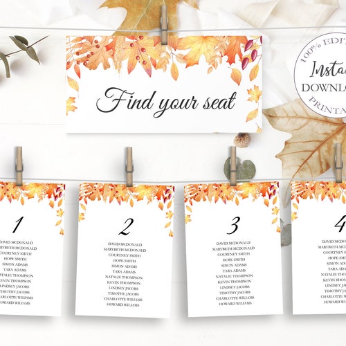 Fall Wedding Seating Chart Template Thanksgiving Dinner - Etsy
