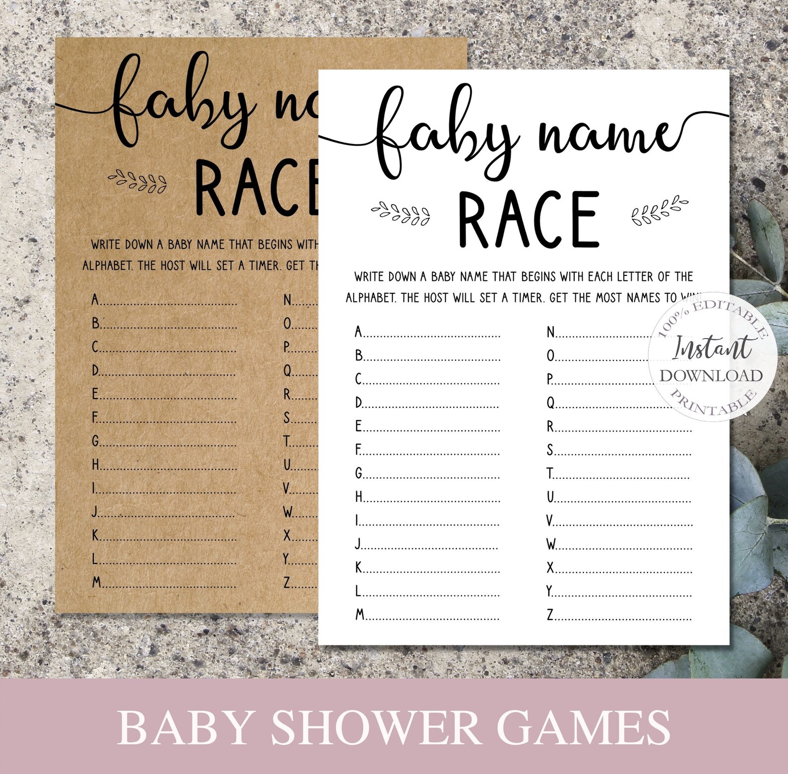 Baby Shower Games Template Editable Baby Name Race Game - Etsy