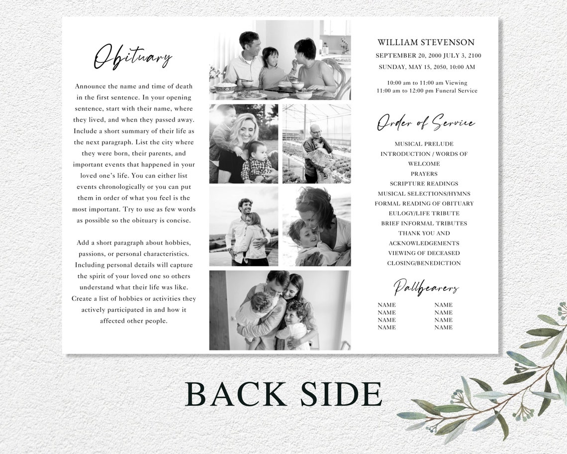 Modern Funeral Program Printable Canva Template Blue and - Etsy