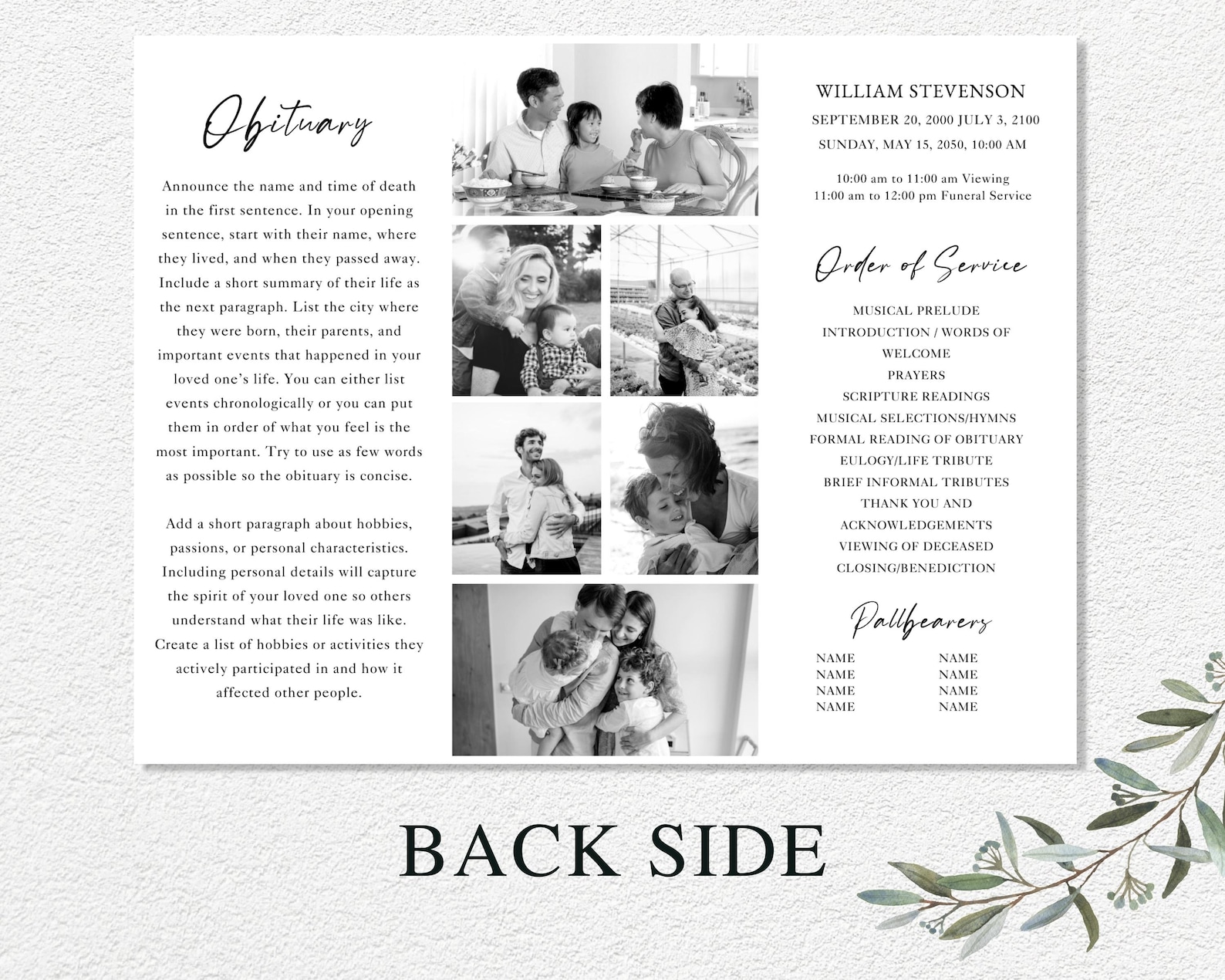 Modern Funeral Program Printable Canva Template Blue and - Etsy