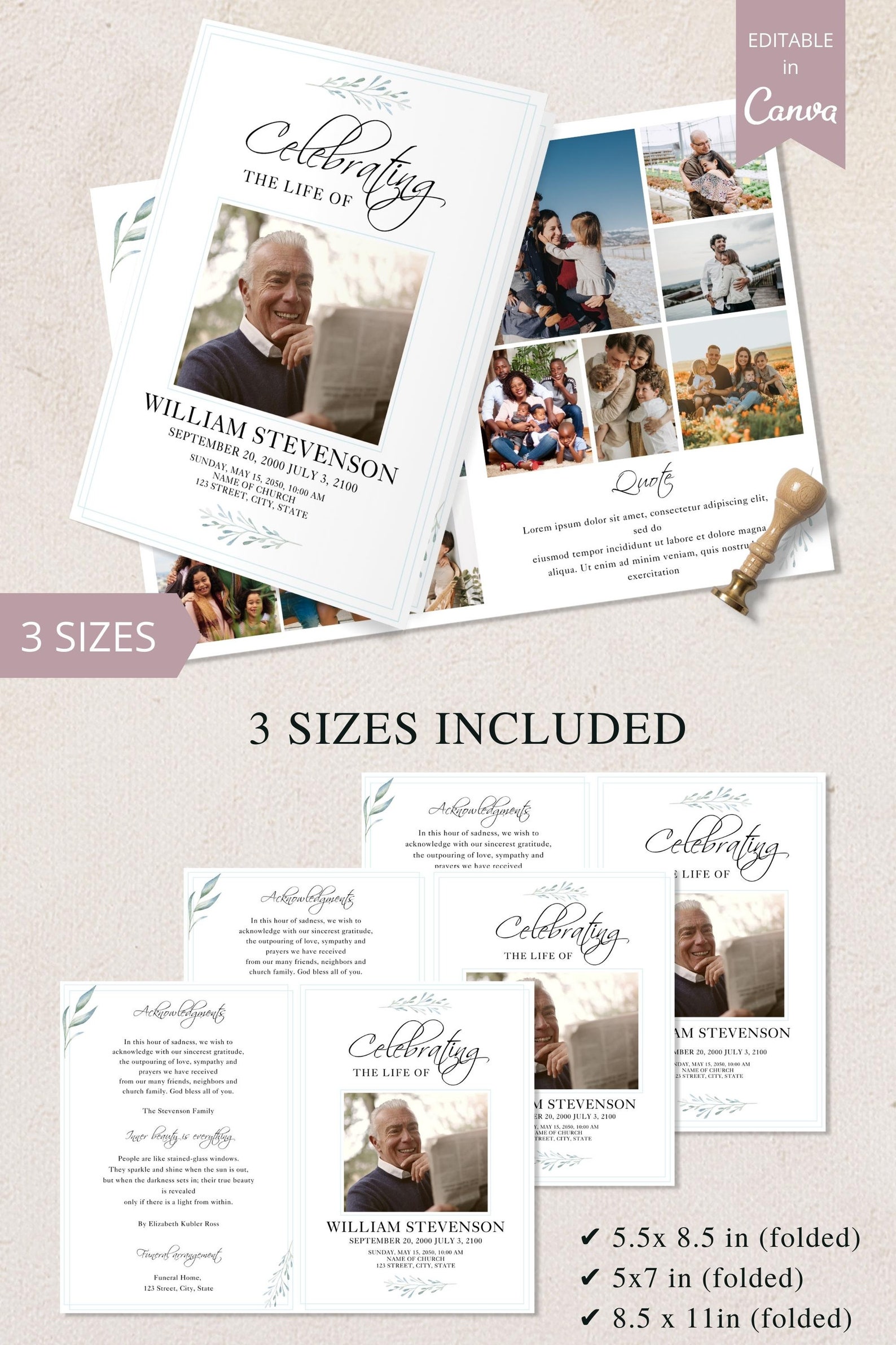 8 Page Funeral Program Template, Canva Funeral Template Printable ...