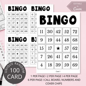 100 Printable Bingo Cards | 1, 2, 4 and 6 per Page, Custom Bingo Card ...