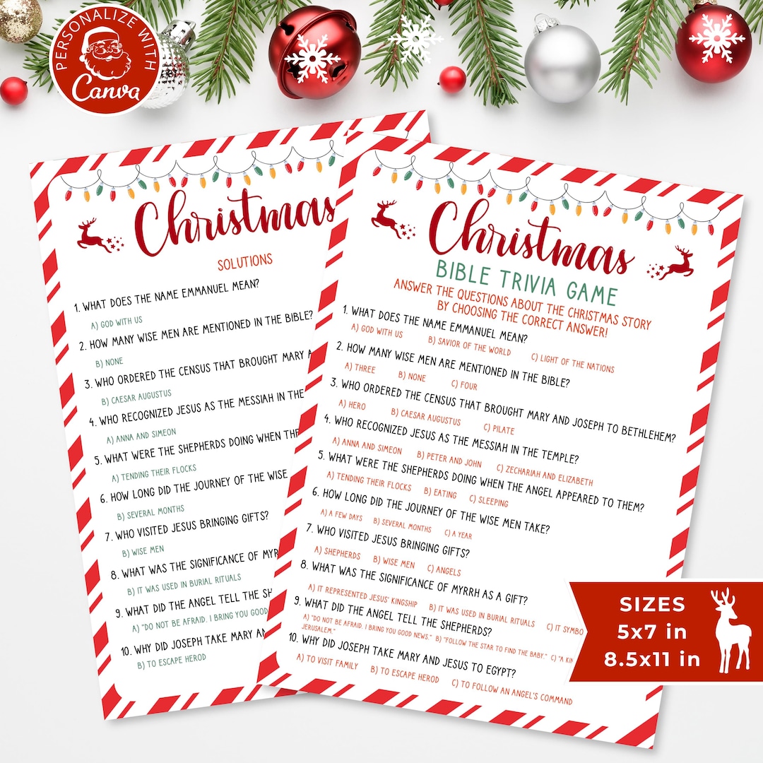Christmas Bible Trivia Game | Editable Canva Template, Fun Holiday ...