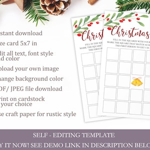 Christmas Bingo Editable, Editable Christmas Bridal Shower Bingo Games ...