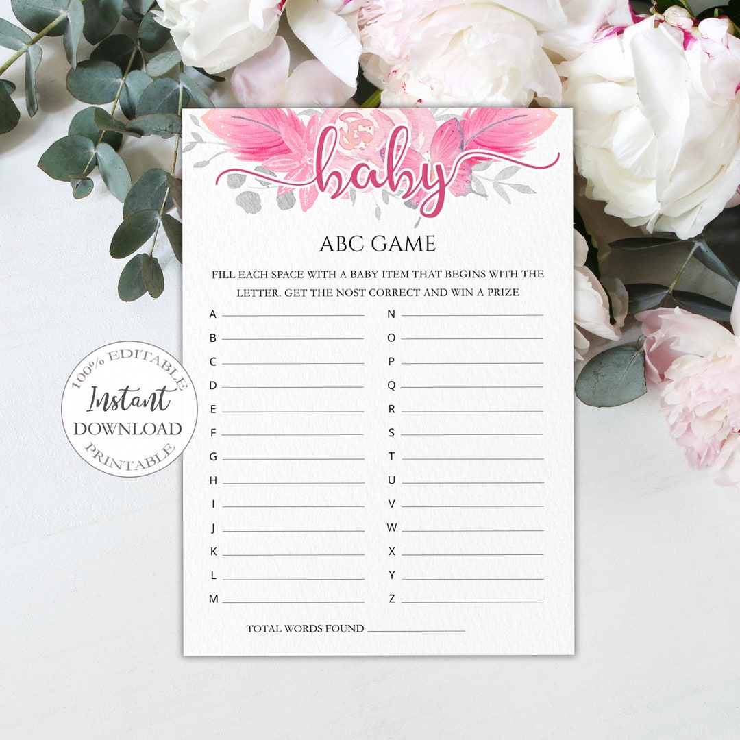Baby ABC Game Editable, Virtual Baby Shower Games Template, Printable ...