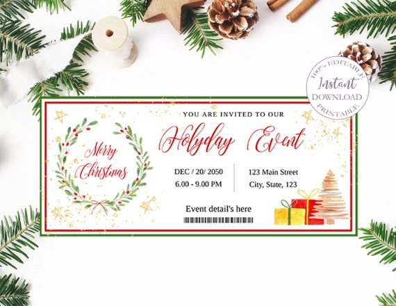 Christmas Holiday Event Ticket Printable Xmas Party | Etsy