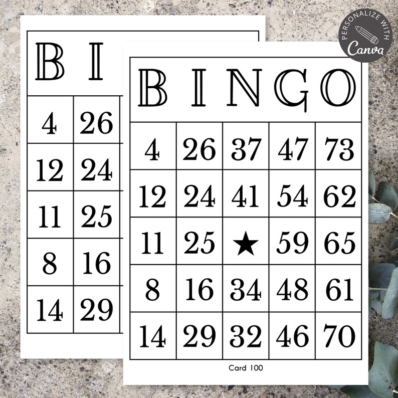 100 Printable Bingo Cards | 1, 2, 4 and 6 per Page, Custom Bingo Card ...