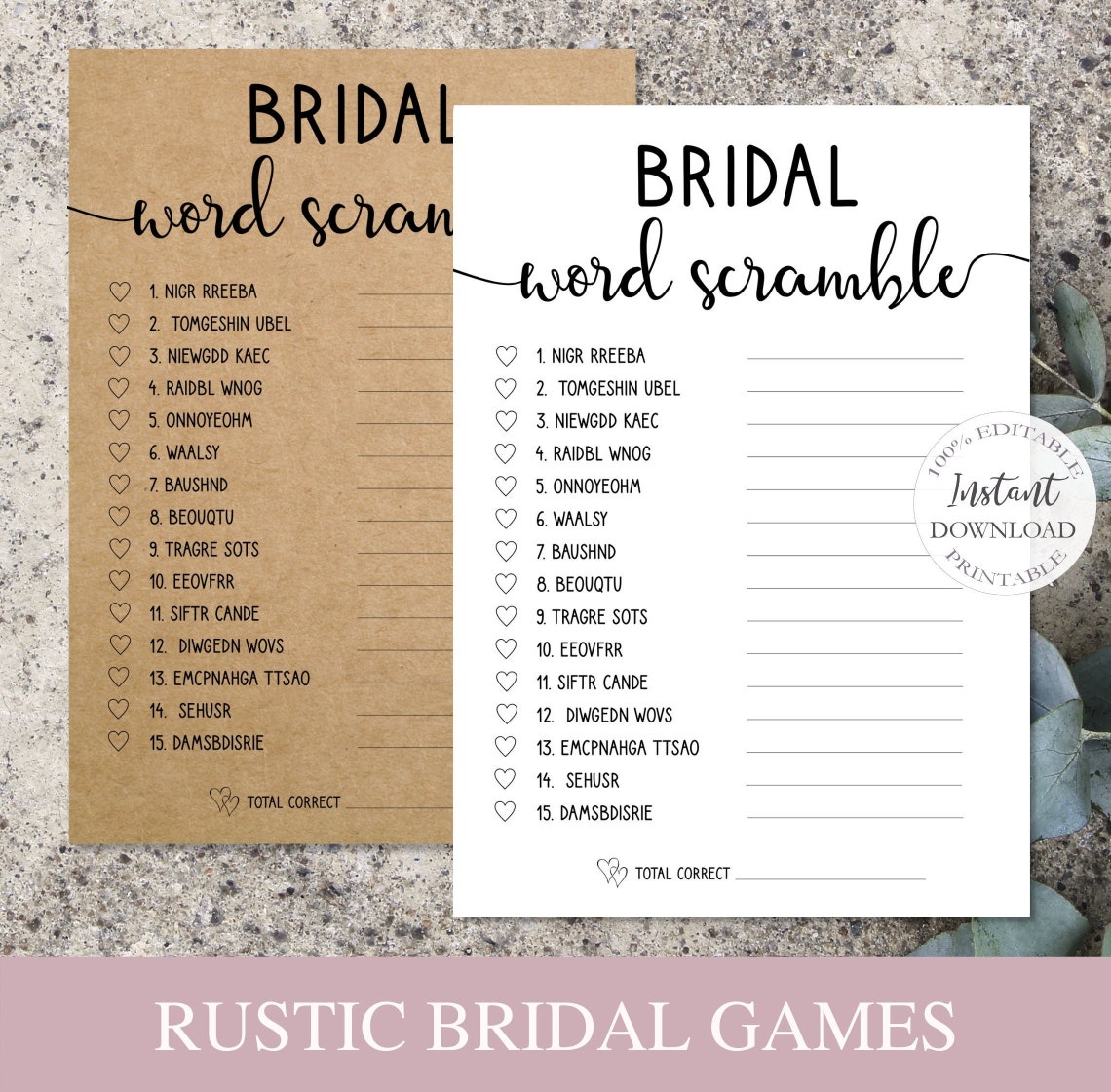 Bridal Word Scramble Editable Rustic Bridal Shower Games - Etsy