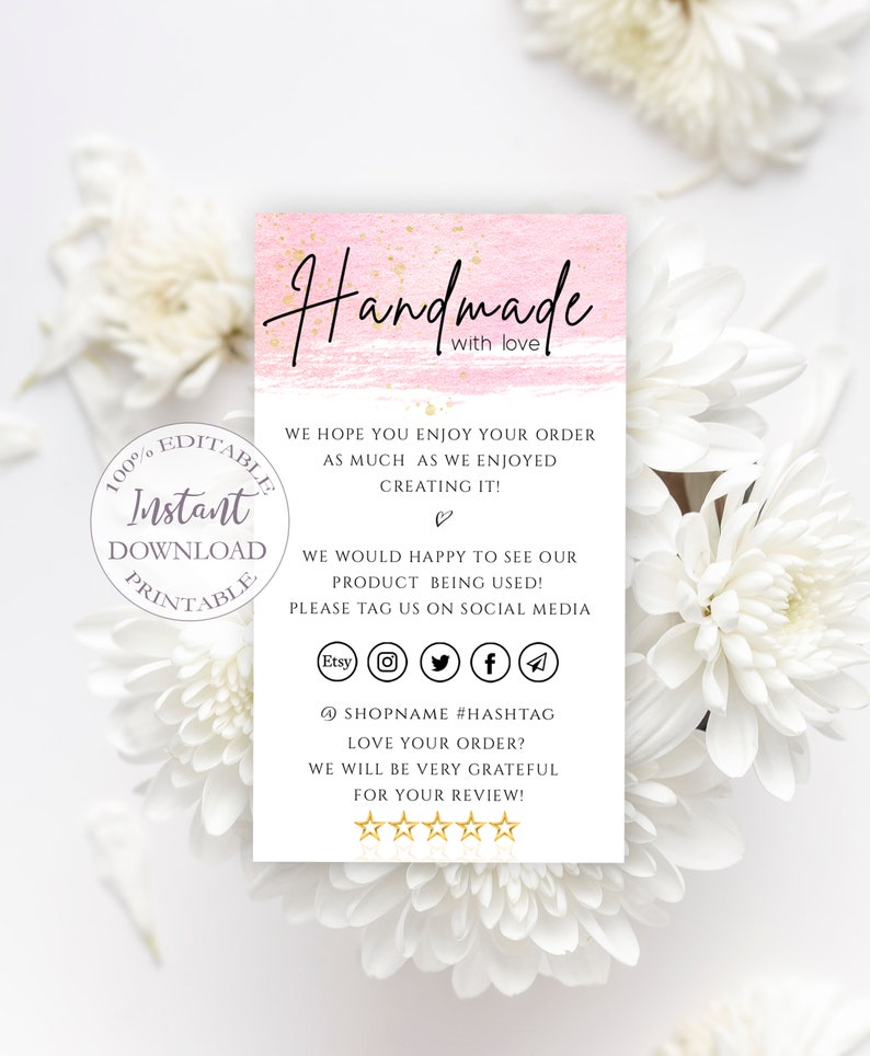 Editable Handmade With Love Card Small Business Thank You - Etsy