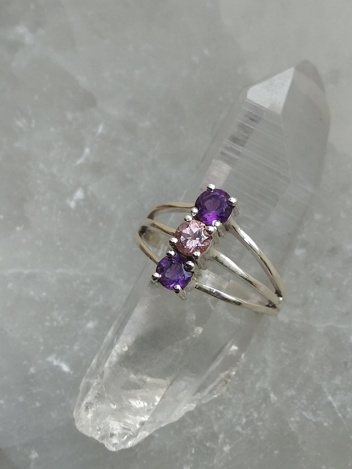 Genuine African Amethyst and Morganite Ring 925 Sterling - Etsy
