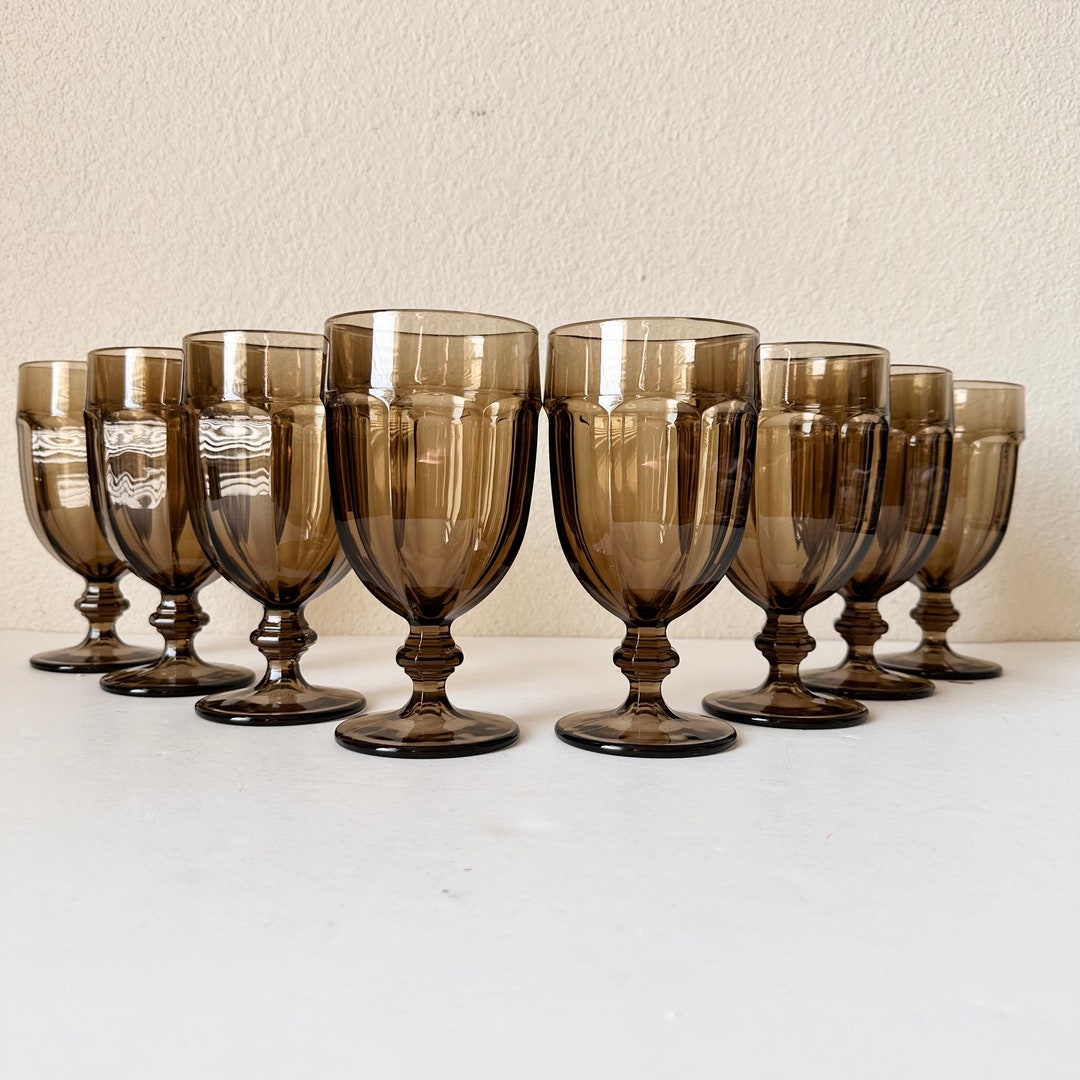 8 Vintage Libbey Duratuff Water Goblets 14 Oz 7in Tall, Mocha Brown ...