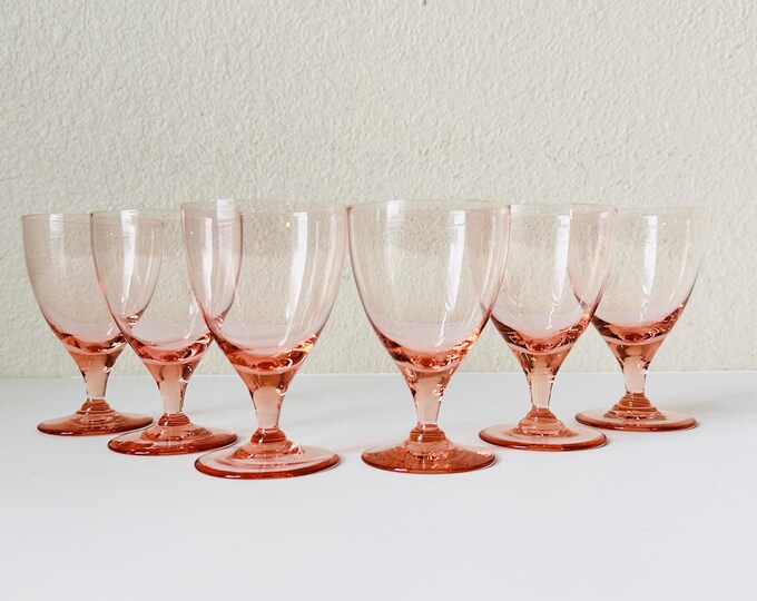 6 Vintage Pink Wine Glasses 6 Oz, Antique Pink Wine Glass Set, Pink ...