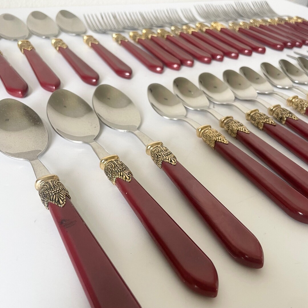 Vintage Red Flatware Set, Hampton Silversmiths Stella Red 40 Piece Set ...