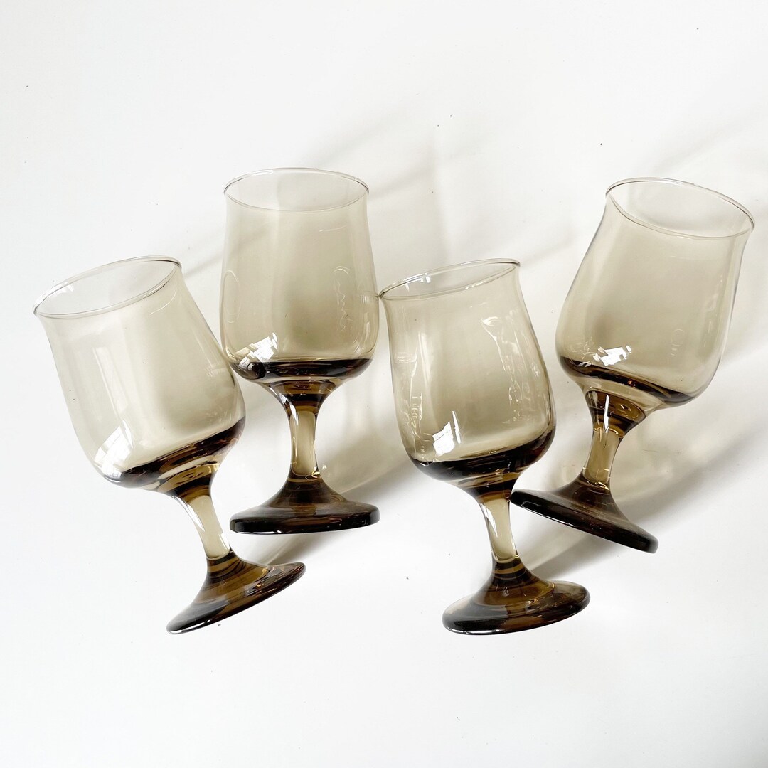4 Vintage Libbey Brown Wine Glasses Set 8 Oz Libbey Tawny Tulip Stemware 60s Mid Century