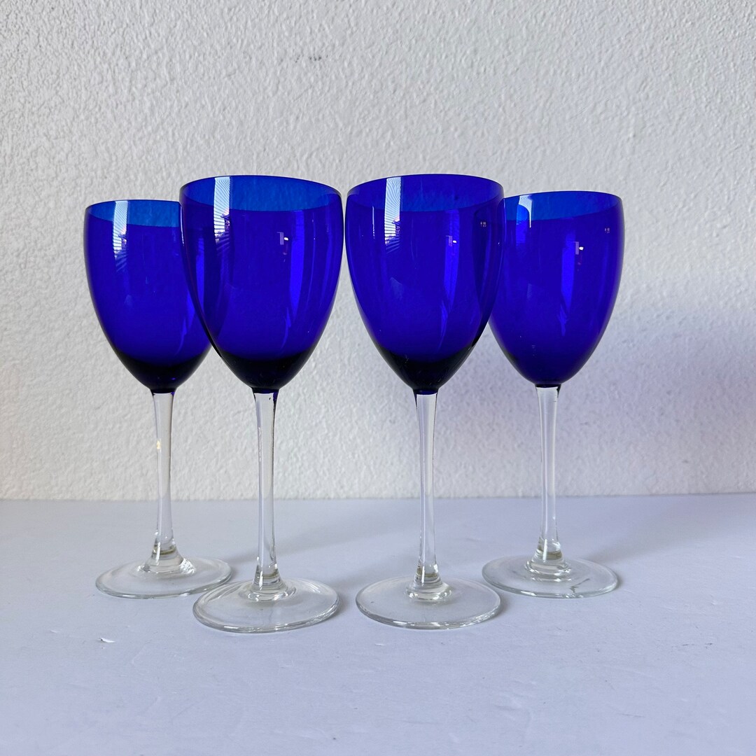 4 Crate & Barrel Cobalt Blue Wine Goblets Set, Crate and Barrel ...