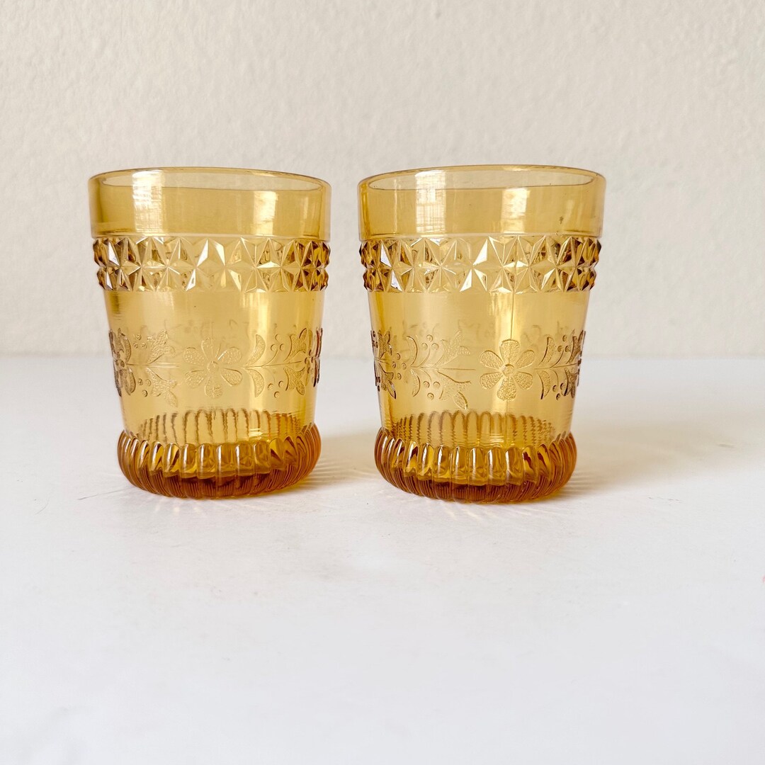 Set of 2 Vintage Amber Tumblers 8 Oz, Wildflower Adams & Co, 30s ...