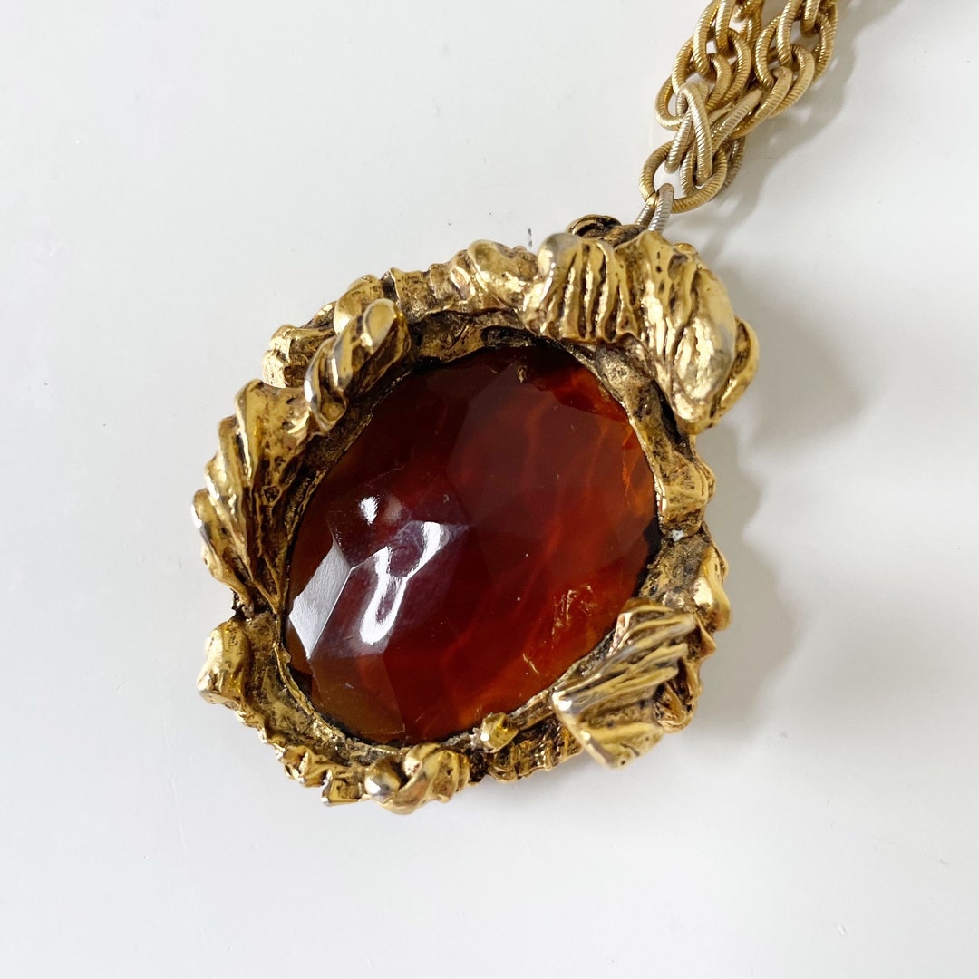Mid Century Modern Costume Jewelry Necklace Brown Stone, Mr. We Gold ...