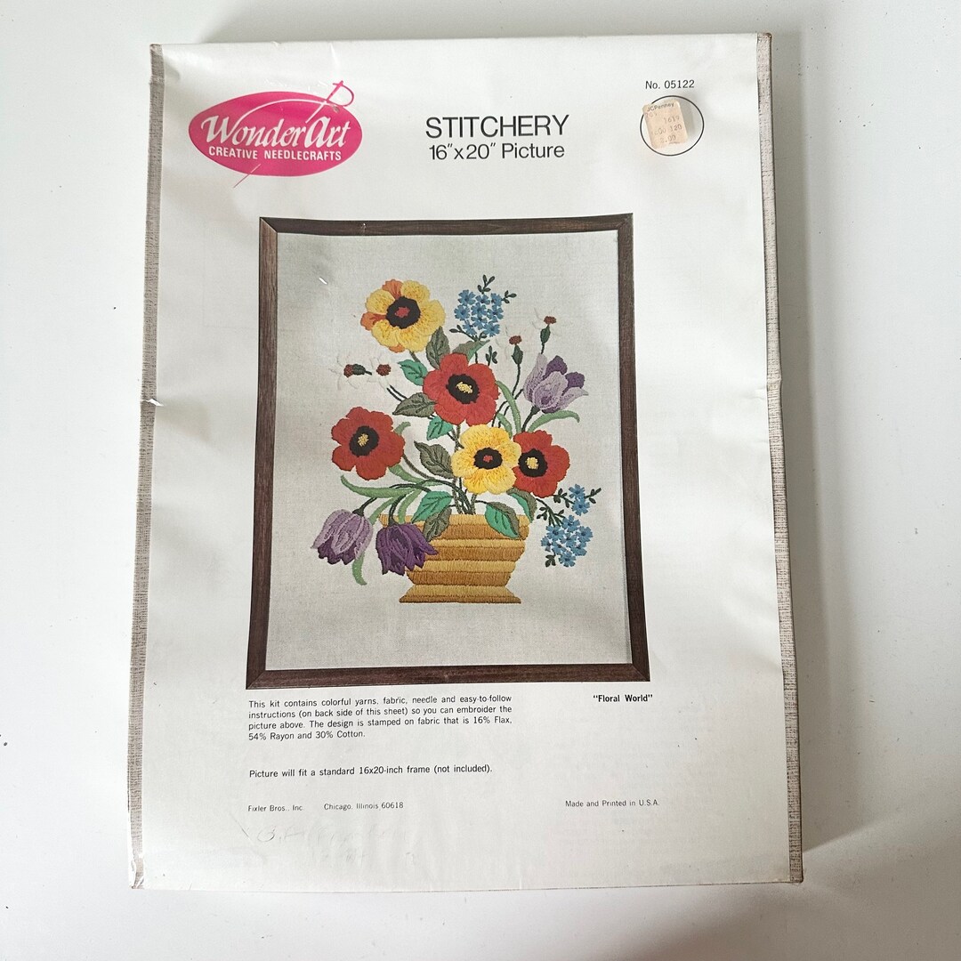 Vintage Floral Stamped Embroidery Kit Size 16x20, Wonderart Needlecraft ...