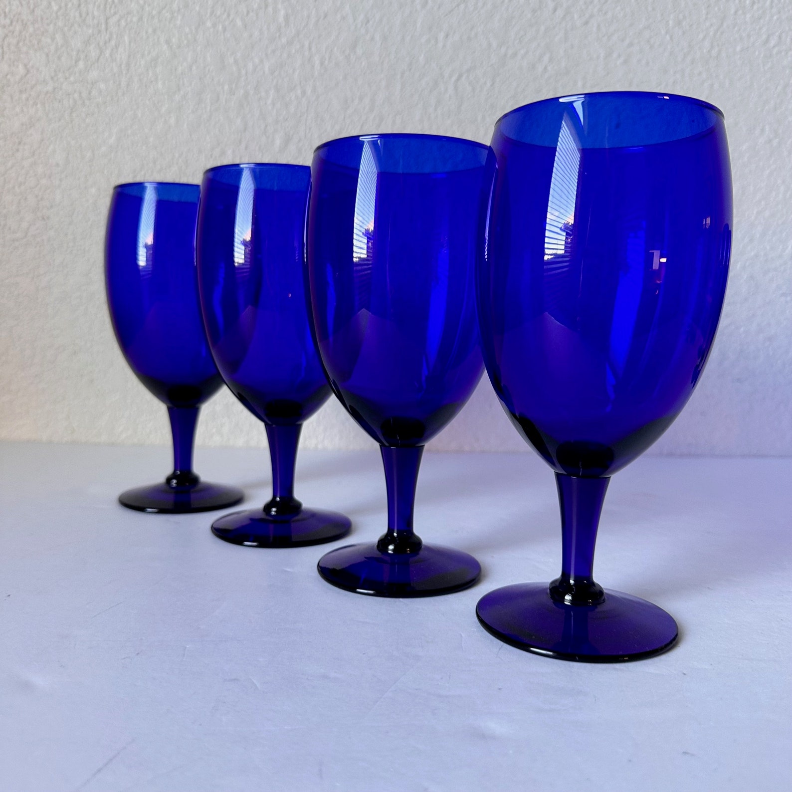 Set of 8 Pier 1 Cobalt Blue Goblets, Vintage Blue Iced Tea Glasses, 90s ...