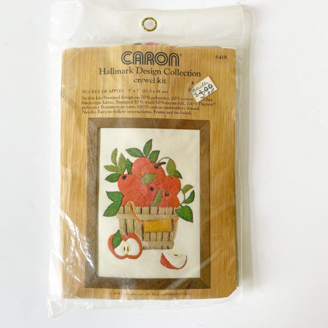 NEW Mid Century Crewel Embroidery Kit Apples in a Basket Pattern ...