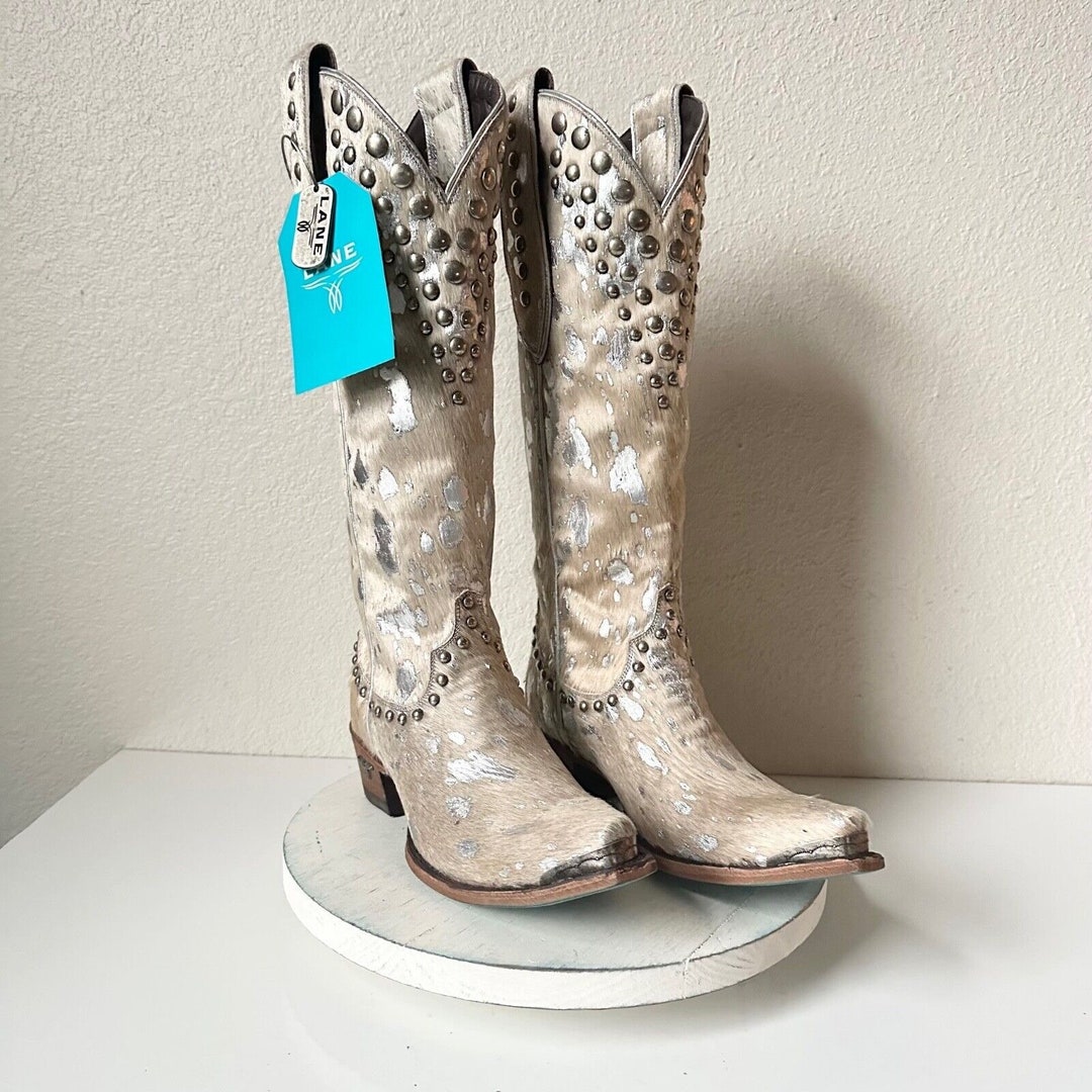 NEW Lane Wild Hair Womens Western Boots Size 8.5 Silver Charo Studs ...