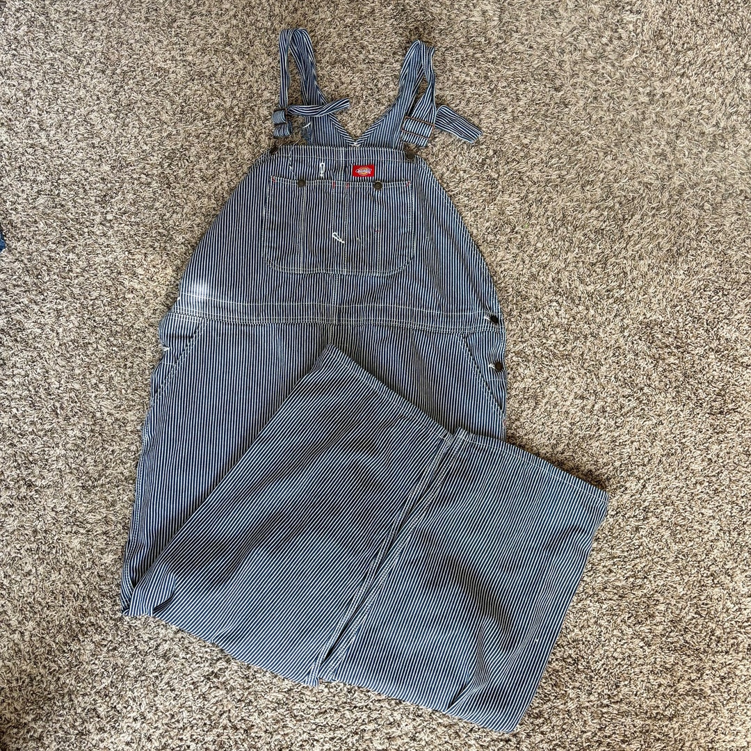 Vintage Dickies Blue & White Stripped Denim Overalls 48 X 29.5 XL ...