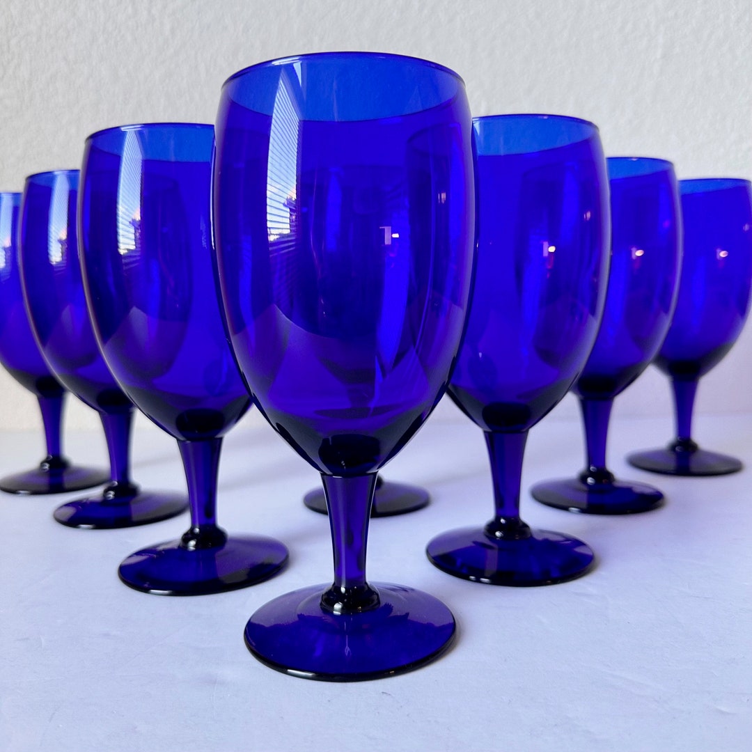 Set of 8 Pier 1 Cobalt Blue Goblets, Vintage Blue Iced Tea Glasses, 90s ...
