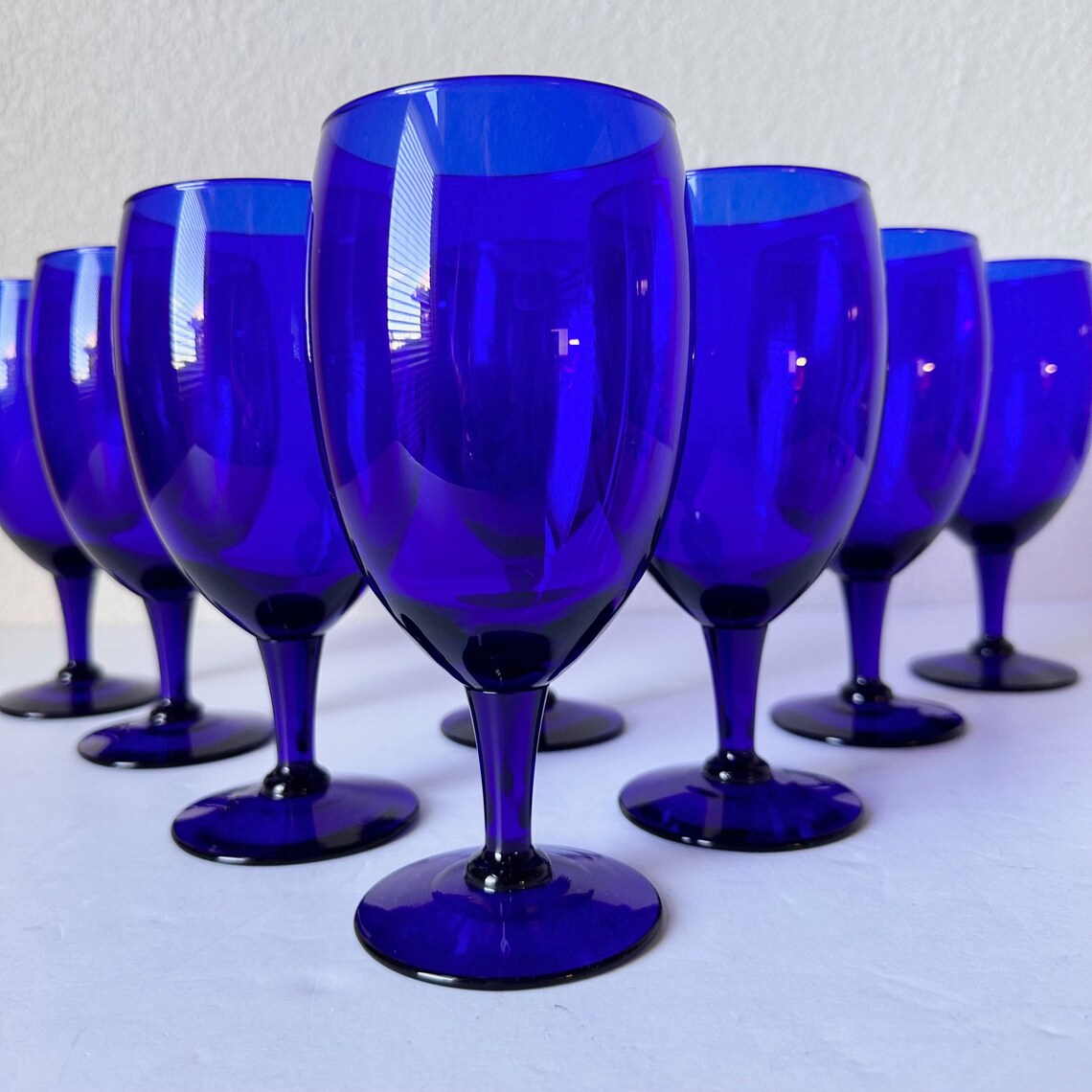 Set of 8 Pier 1 Cobalt Blue Goblets, Vintage Blue Iced Tea Glasses, 90s ...