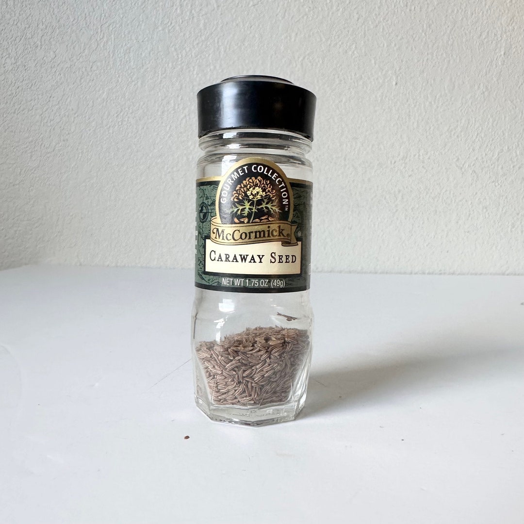 Vintage Mccormick Glass Spice Jars CARAWAY SEEDS Black Lid Kitchen ...