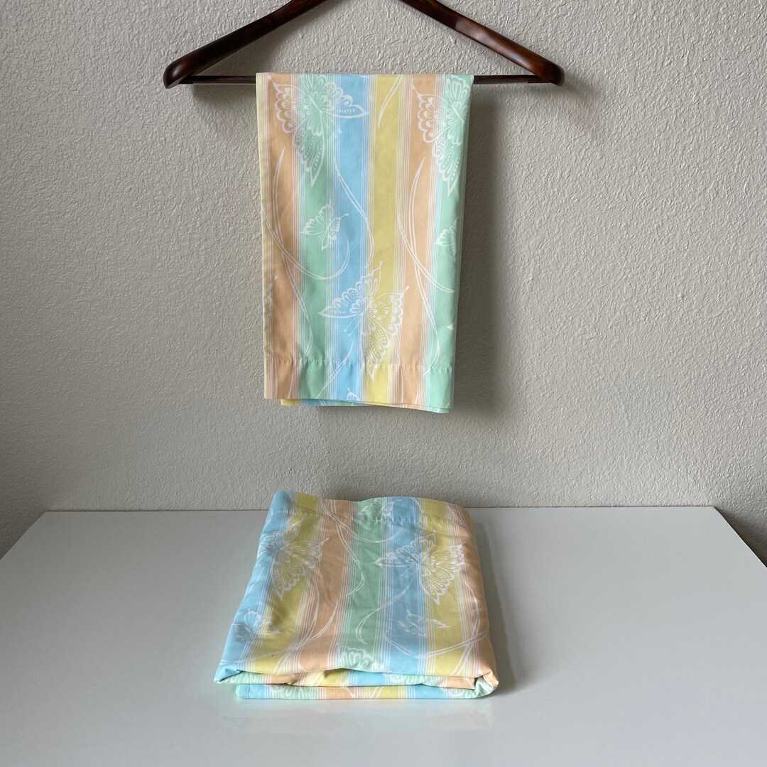 Vintage Twin Size Flat Top Sheet and Pillowcase, Springmaid Butterfly ...
